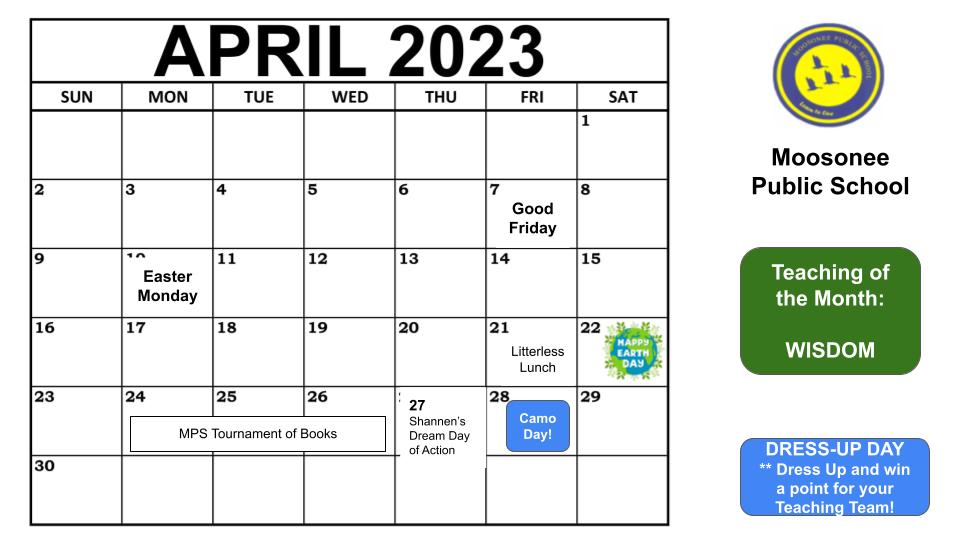 Monthly Calendars | Moosonee Public School